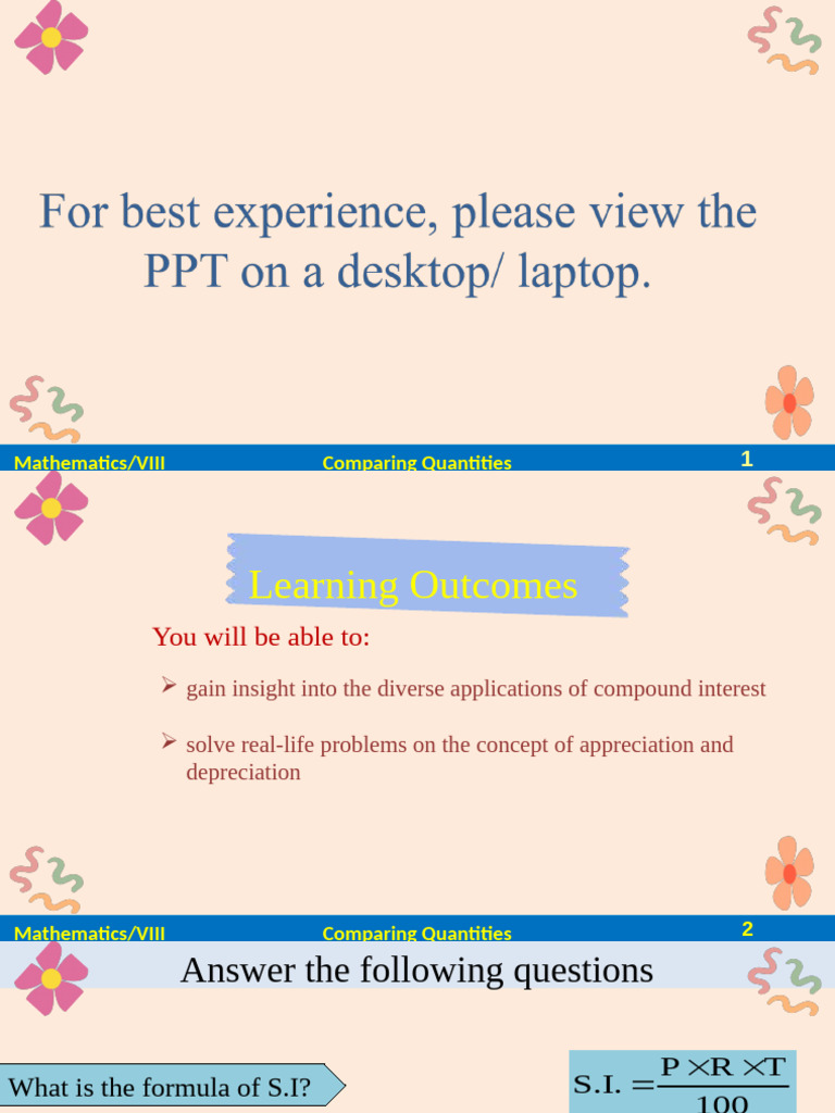 PPT2 CB VIII Math Comparing Quantities | PDF | Depreciation | Interest