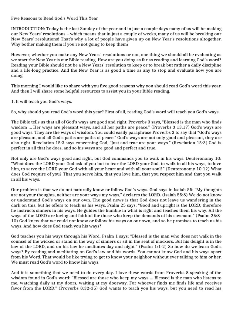 Five Reasons To Read God's Word This Year | PDF | Glory (Religion) | Jesus