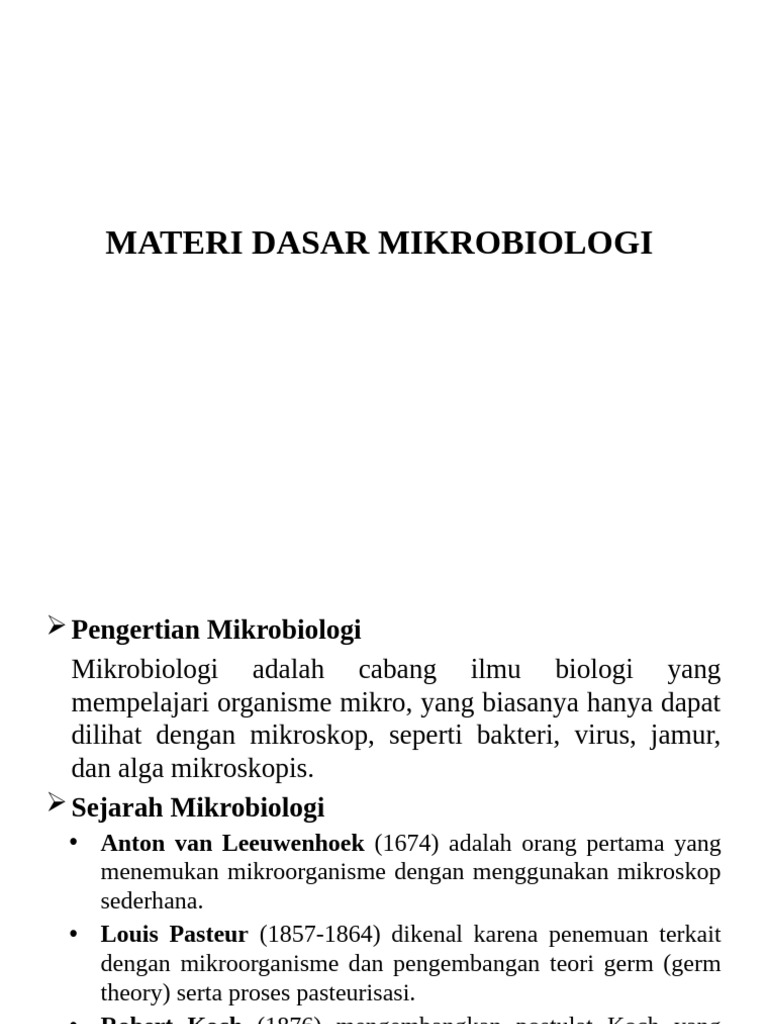 Materi Dasar Mikrobiologi | PDF | Sains & Matematika
