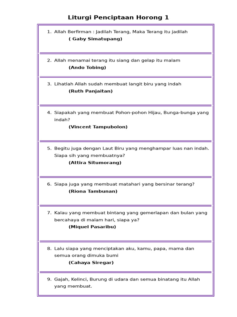 Liturgi Penciptaan Horong 1 | PDF