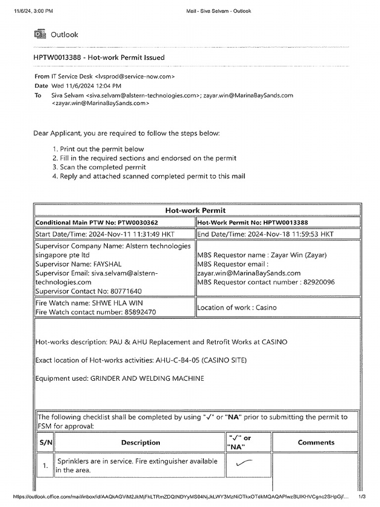 HPTW0013388 - Hot-Work Permit Check List | PDF