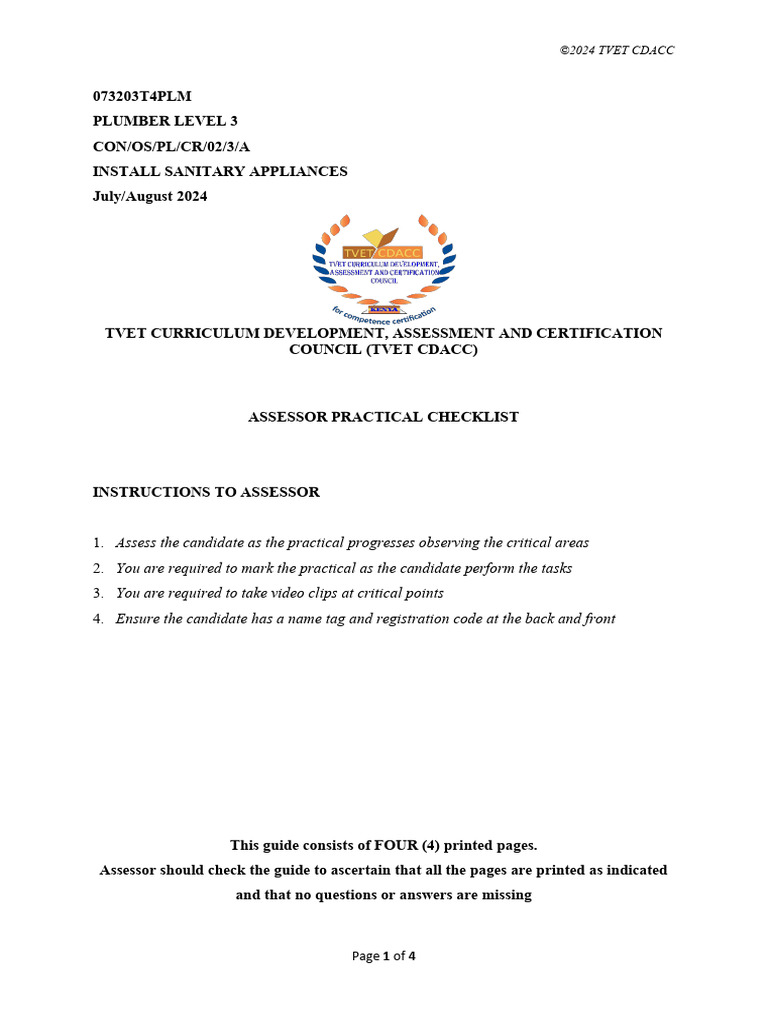 INSTALL SANITARY APPLIANCES Checklist 3 | PDF | Technology & Engineering