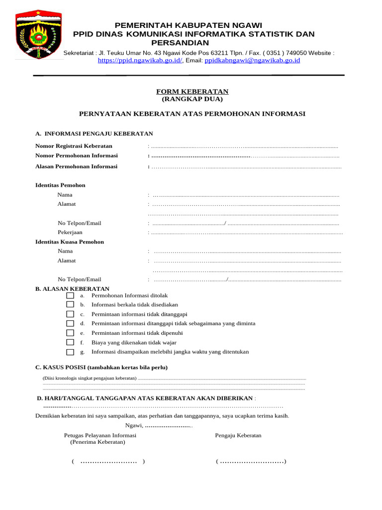 Form Keberatan PPID Ngawi | PDF