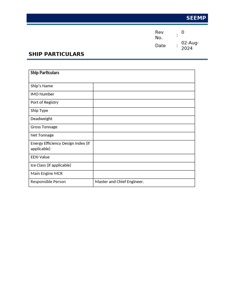 SEEMP Ship Particulars | PDF
