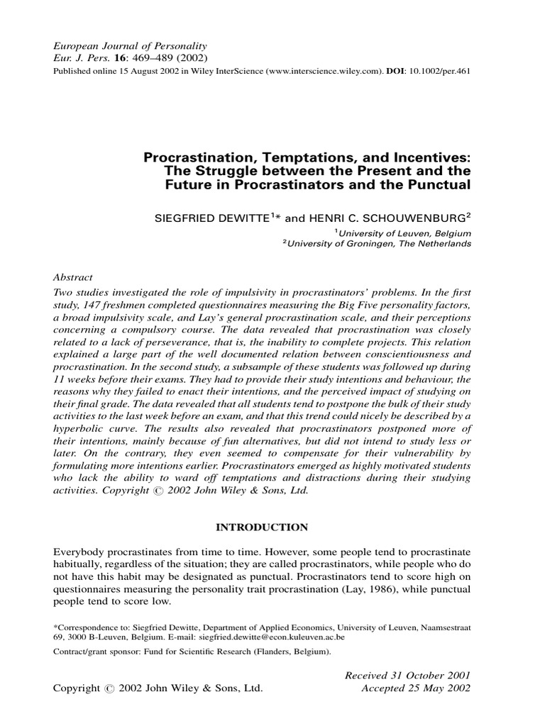 Procrastination, Temptations, and Incentives: The Struggle Between The ...