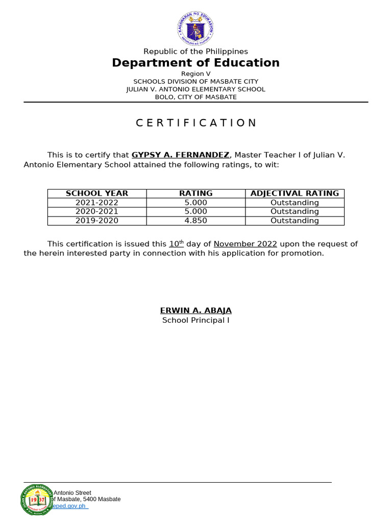 Department of Education: Certification | PDF