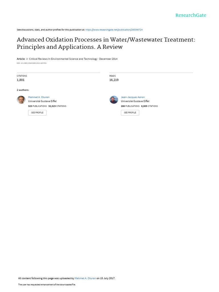 2014 ReviewAOPs CRTES | PDF | Photodissociation | Physical Sciences