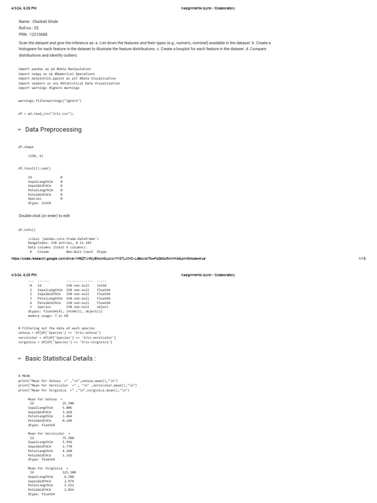 25 - Assignment10.ipynb - Colaboratory | PDF | Descriptive Statistics | Statistical Analysis