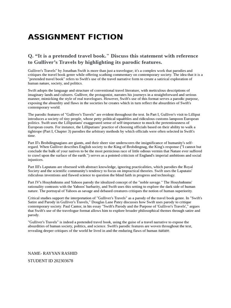 ASSIGNMENT FICTION | PDF | Gulliver's Travels | Parody
