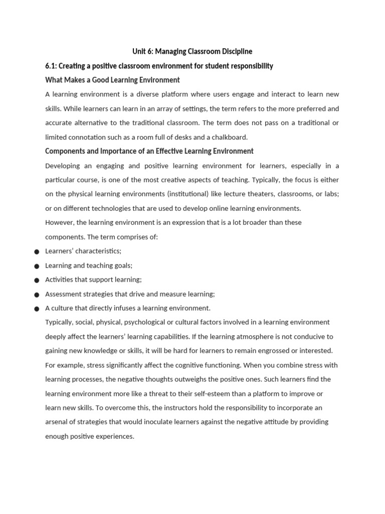 CM Unit 6 | PDF | Learning | Classroom