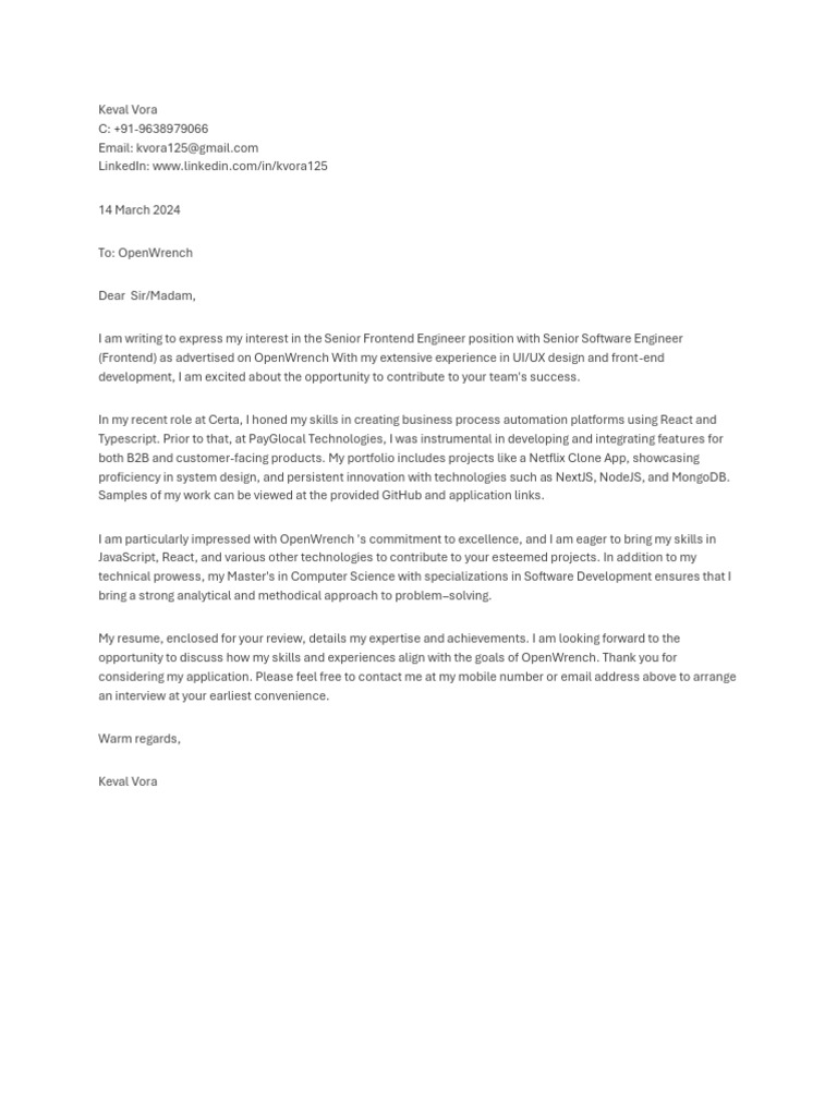 Cover Letter Format | PDF