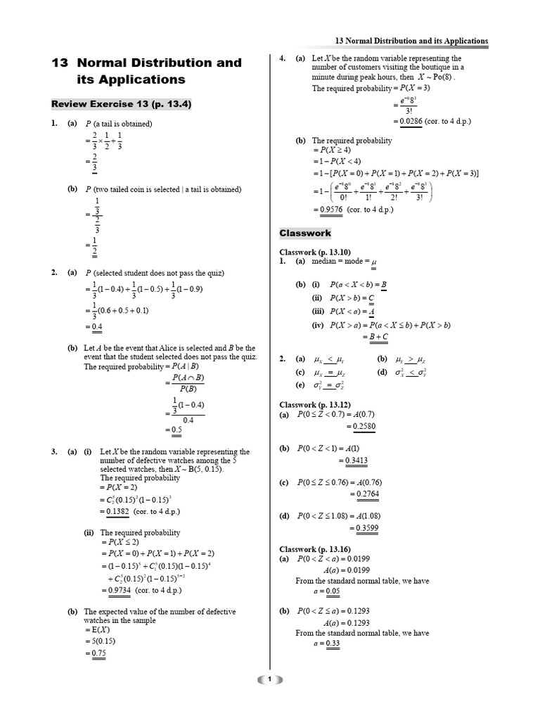 M1 Calculus and Statistic Volume 2 Ch.13 - Solution | PDF | Statistical ...