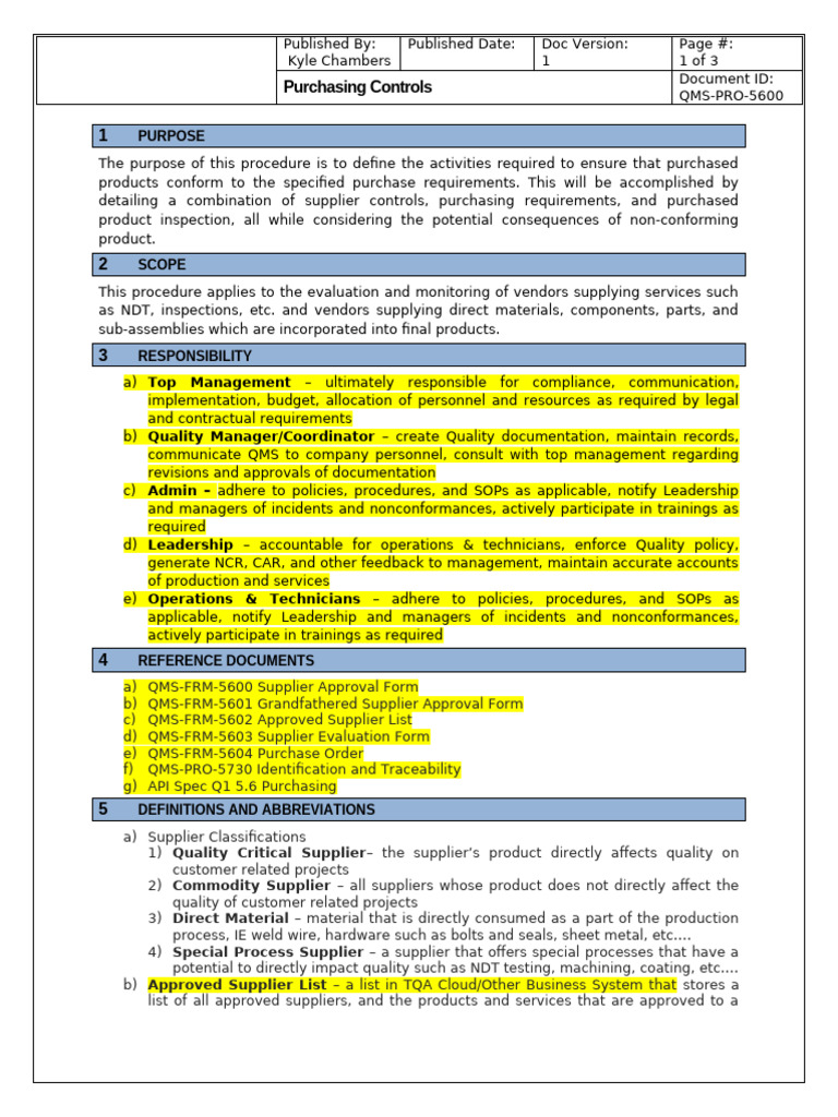 Purchasing Controls | PDF | Specification (Technical Standard) | Verification And Validation