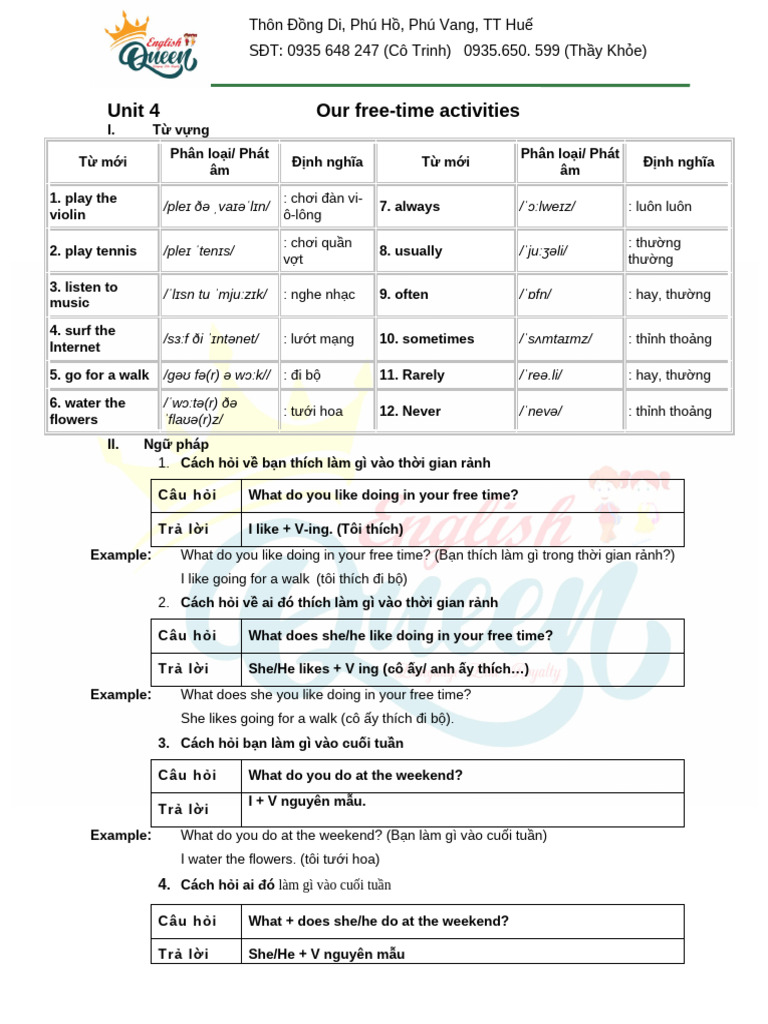 Unit 4 Vob Grammar | PDF | Hue