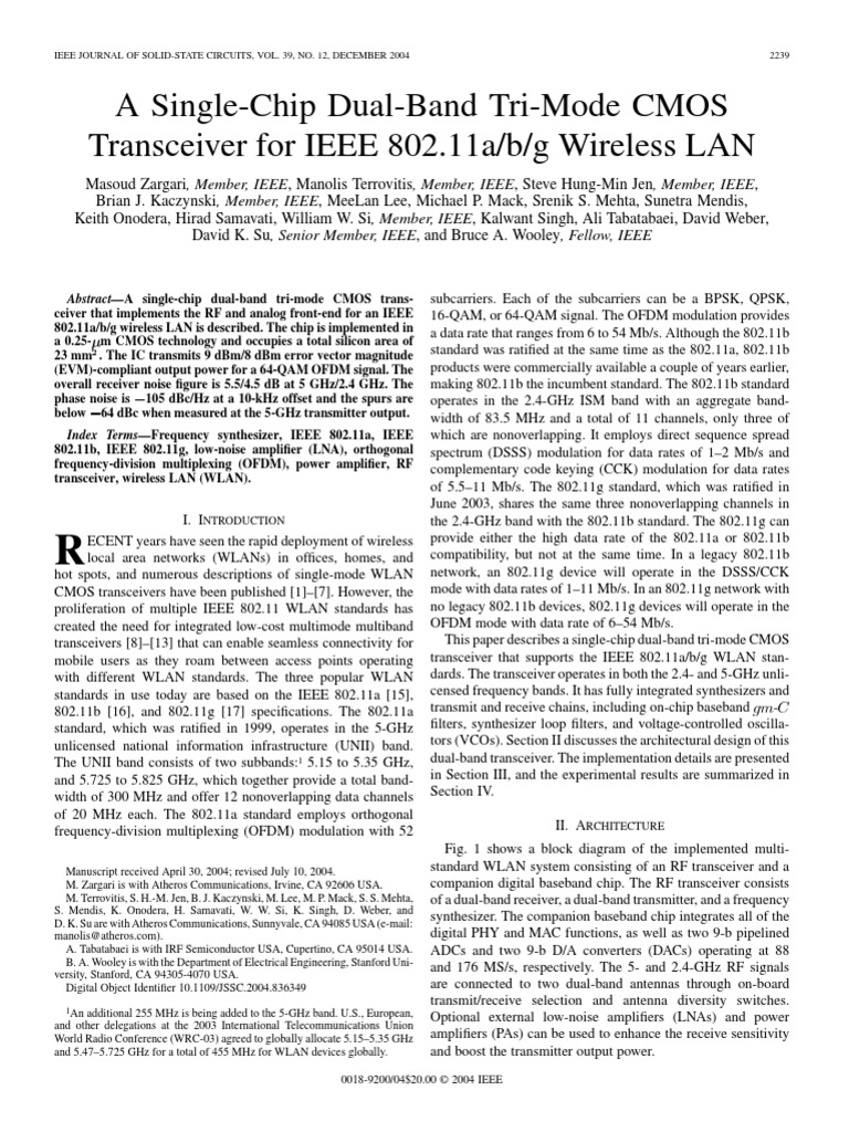 A Single-Chip Dual-Band Tri-Mode CMOS Transceiver For IEEE 802.11a/b/g ...