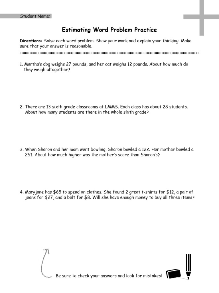 Estimating Word Problem Practice | PDF