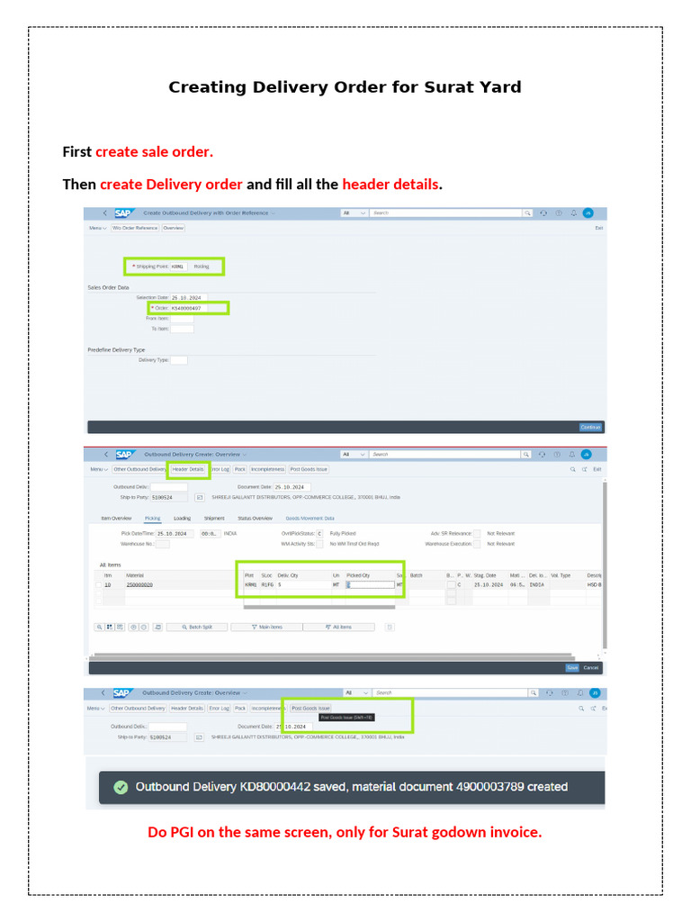 Surat Yard Delivery Order Guide | PDF | Finance & Money Management