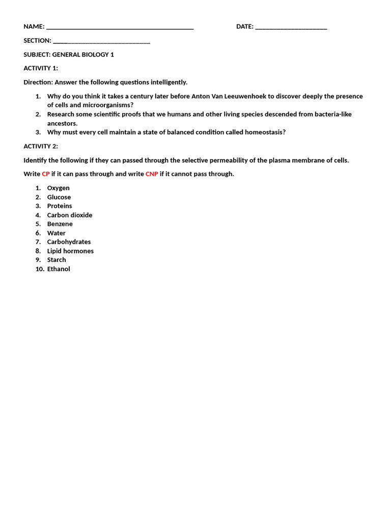 Module 1 Cell Theory Structure and Functions Permeability | PDF
