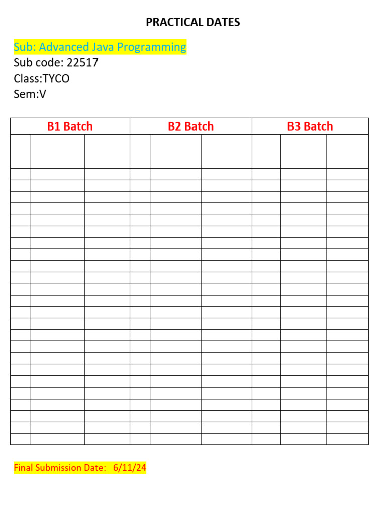 Practical and Project Dates AJP | PDF