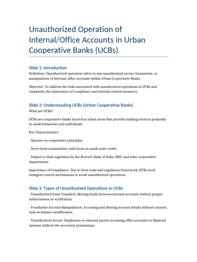 Unauthorized Operation UCBs Presentation | PDF | Internal Control ...