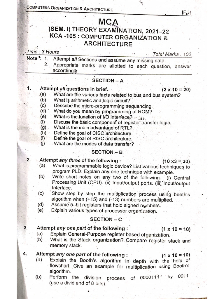 COA Questions Paper (2021-2022) 2024 | PDF