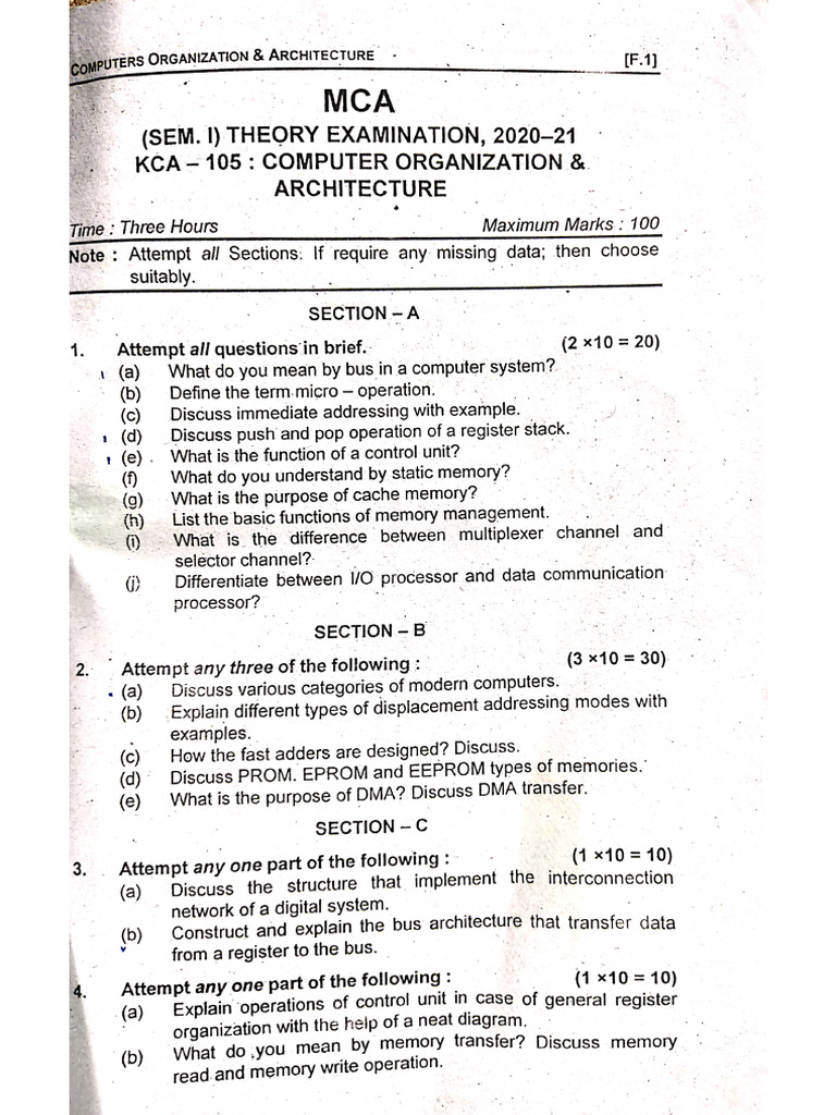 COA Questions Paper (2020-2021) 2024 13.56 | PDF