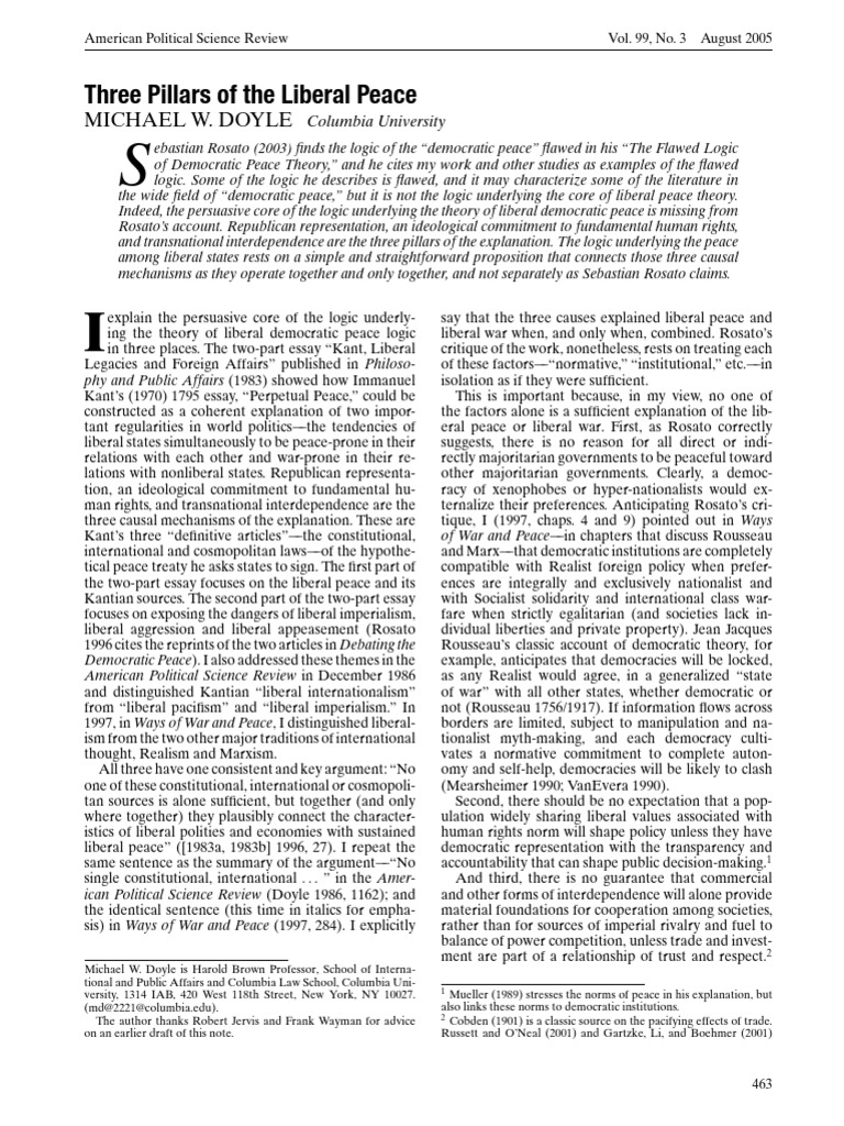 Three Pillars of Liberal Peace Theory | PDF | International Relations ...