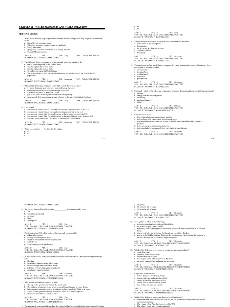Testbank Environmental Science c11 | PDF | Water Pollution | Groundwater