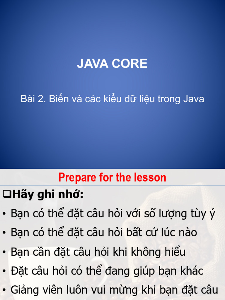 Bài 02. Biến và các kiểu dữ liệu trong Java | PDF