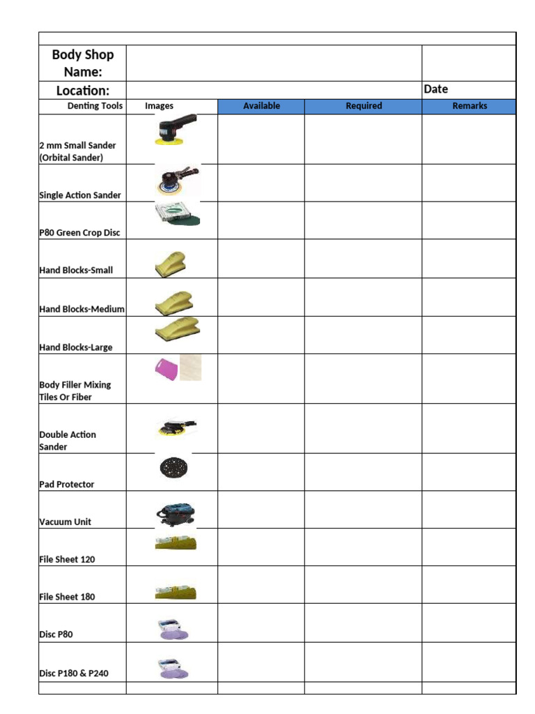 Bodyshop Tools Audit | PDF