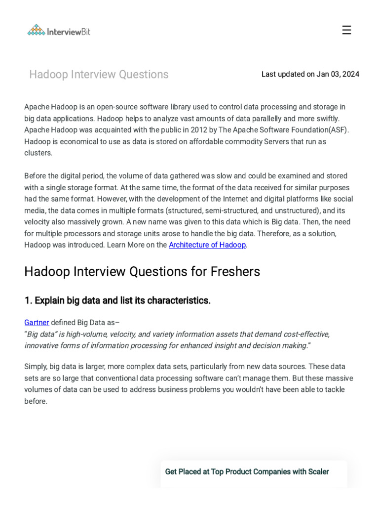 Top Hadoop Interview Q&A | PDF | Apache Hadoop | Apache Spark