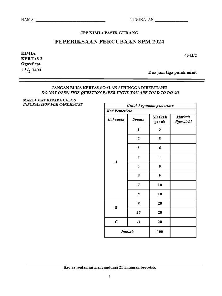 Set 2 Peperiksaan Percubaan SPM Kimia 2024 Kertas 2 | PDF