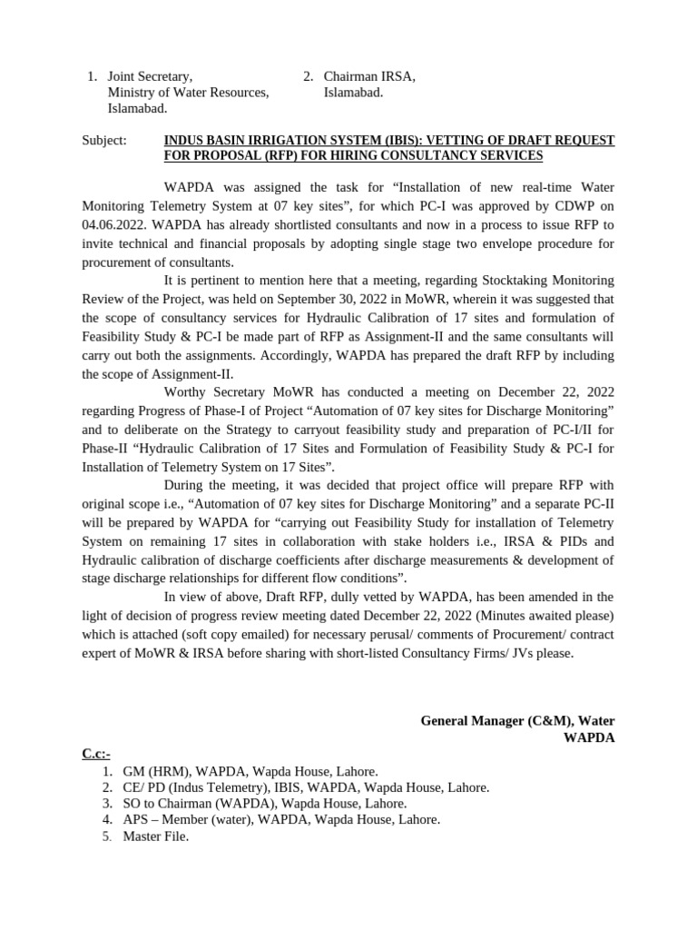 Draft Letter by GM (C&M) | PDF | Request For Proposal