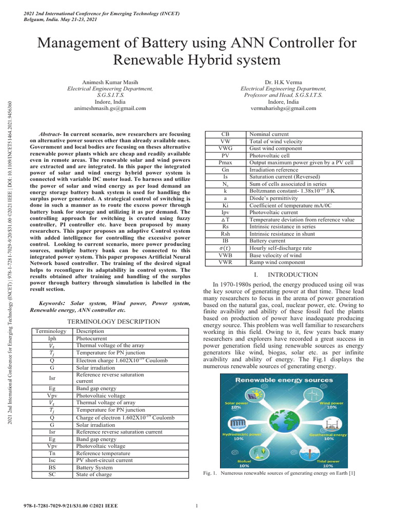 ANN-Based Battery Management for Hybrid Energy | PDF | Photovoltaics ...