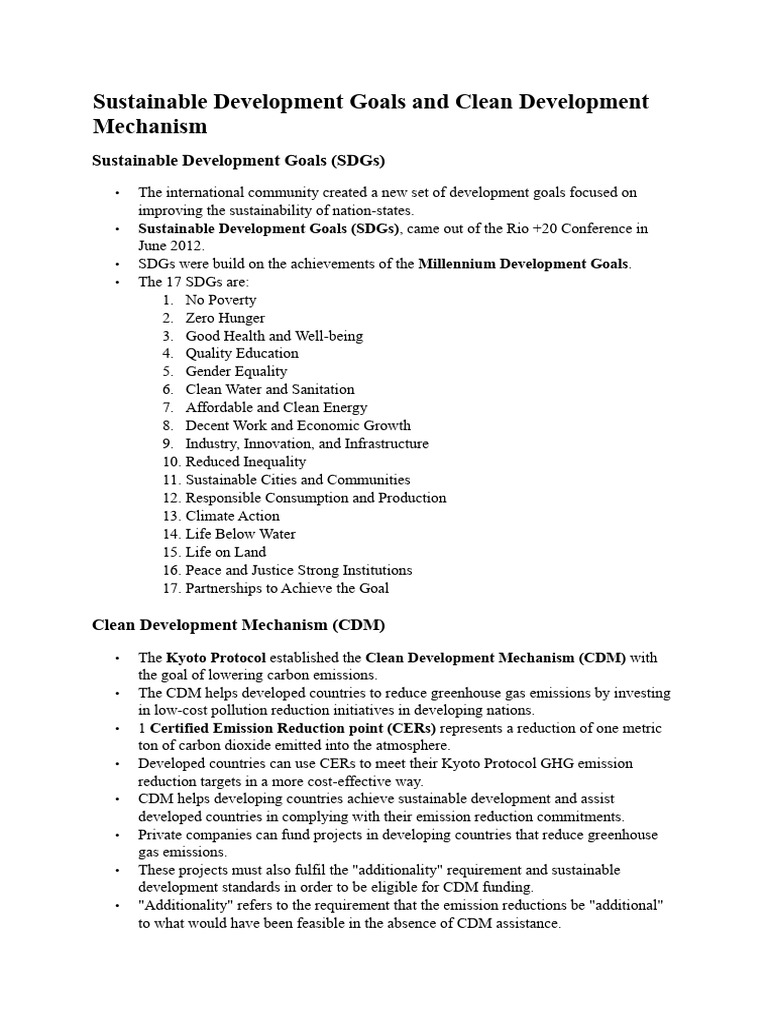 Sustainable Development Goals and Clean Development Mechanism-1 | PDF ...