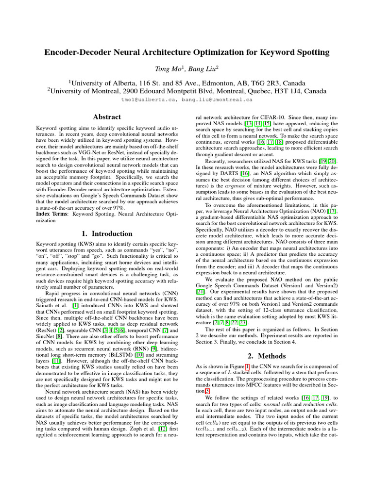 Encoder-Decoder Neural Architecture Optimization For Keyword Spotting ...