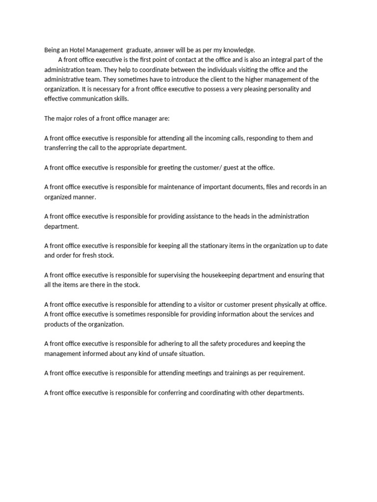 Front Office Duties | PDF