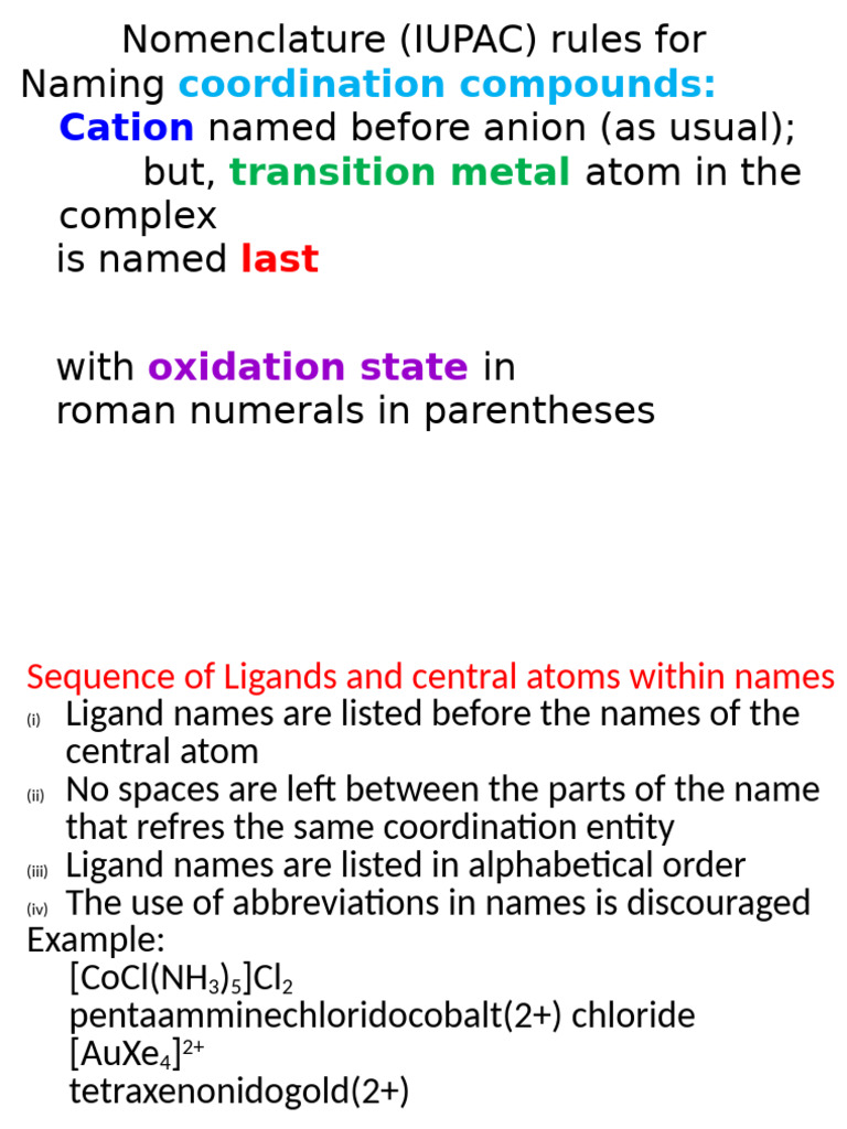 IUPAC Naming Rules for Coordination Compounds | PDF | Coordination ...