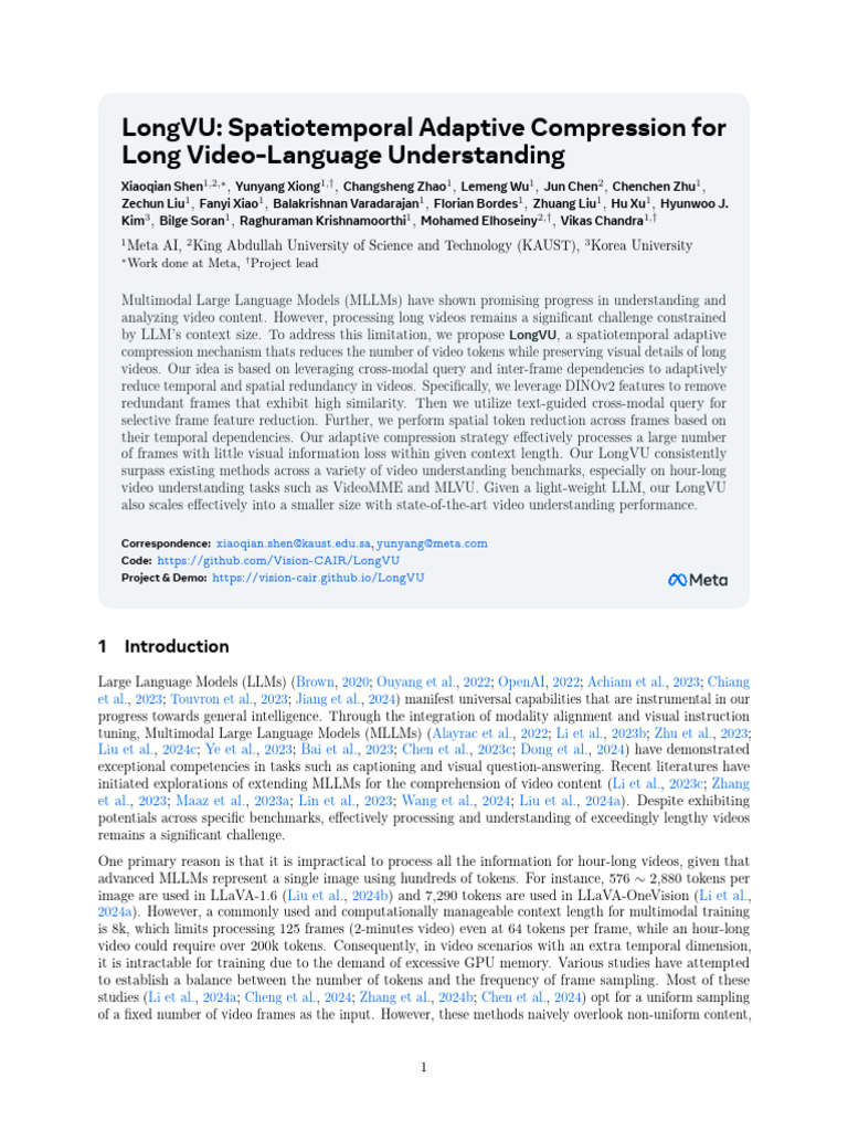 Longvu Spatiotemporal Adaptive Compression For Long Video Language