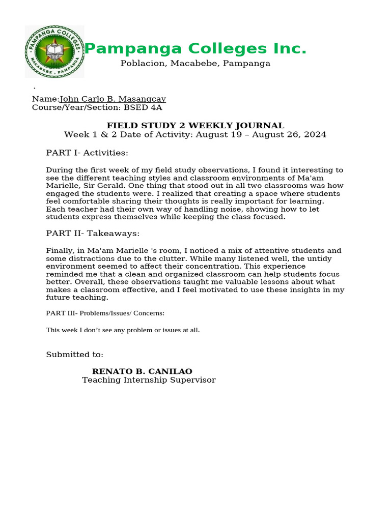 Journal Week 1 & 2 | PDF
