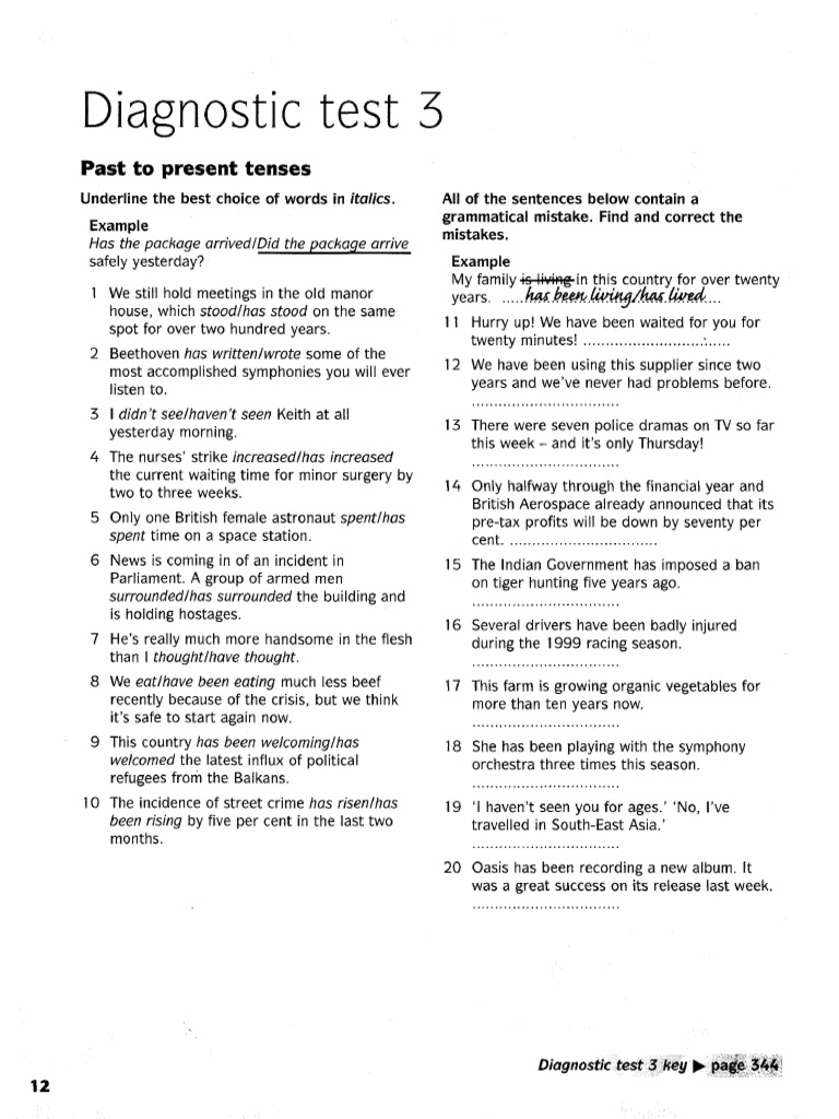 Diagnostic Test 3 Past To Present Tenses | PDF
