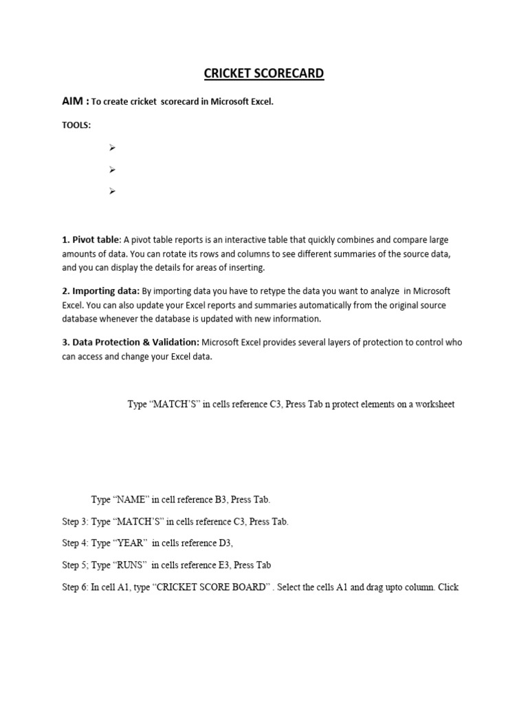 Excel Cricket Scorecard Creation Guide | PDF | Computers
