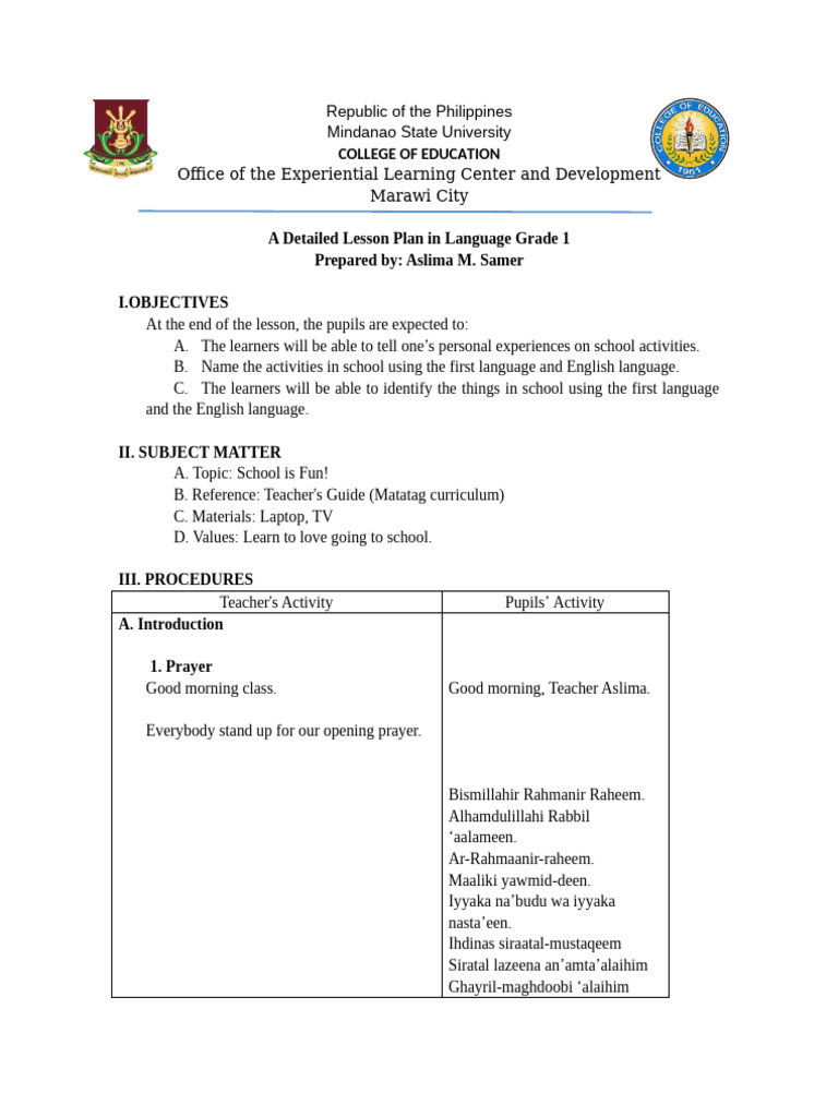 Classifications of Things Detailed Lesson Plan | PDF | Teachers | Learning
