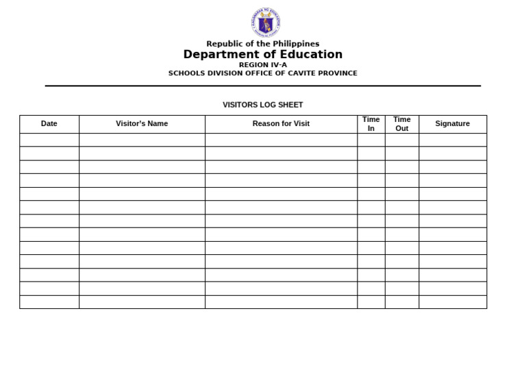 Visitors Log Sheet Template | PDF