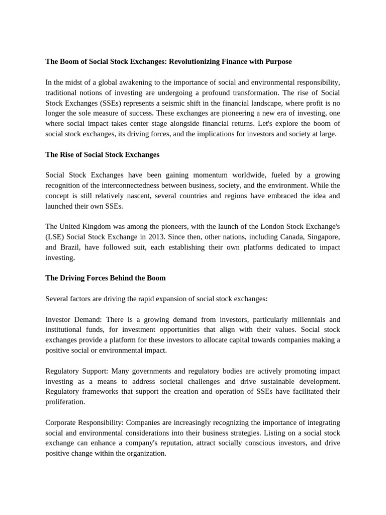 Social Stock Exchanges: Investing for Impact | PDF | Stocks | Stock ...