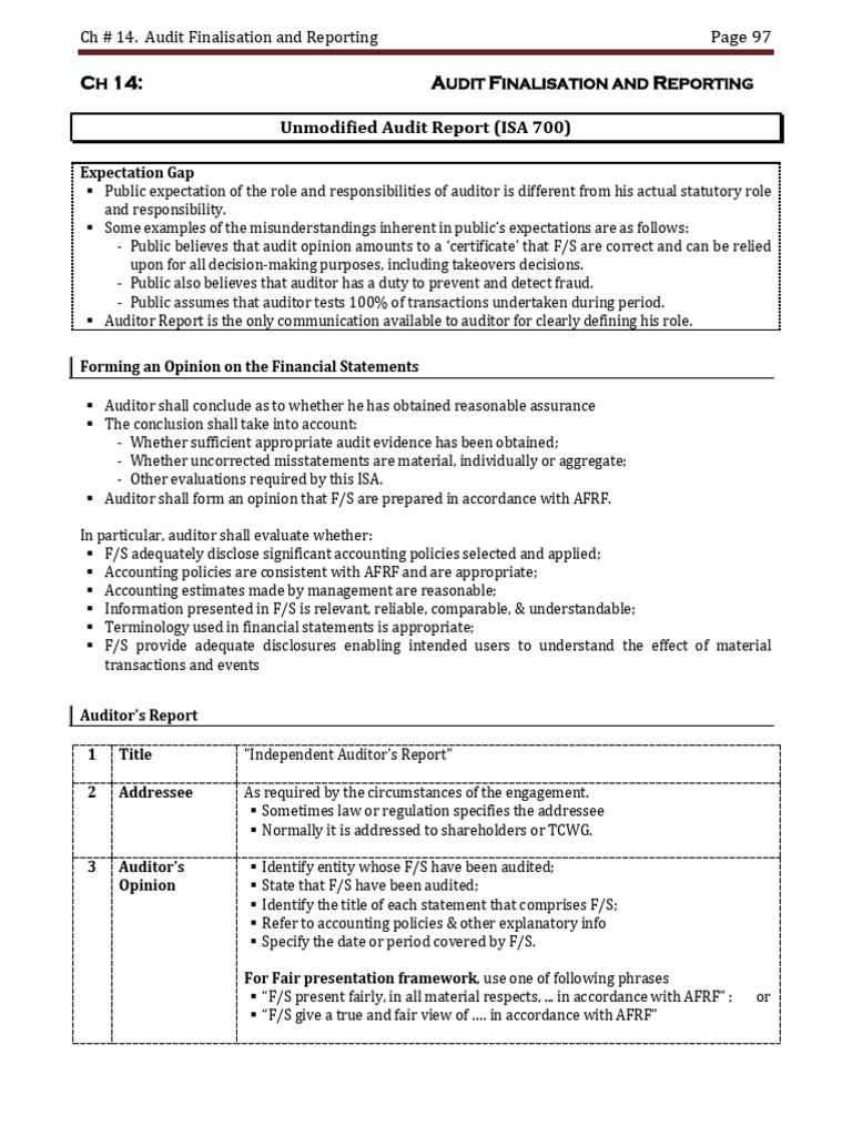Chapter 14 AUDIT FINALISATION AND REPORTING | PDF | Auditor's Report | Audit
