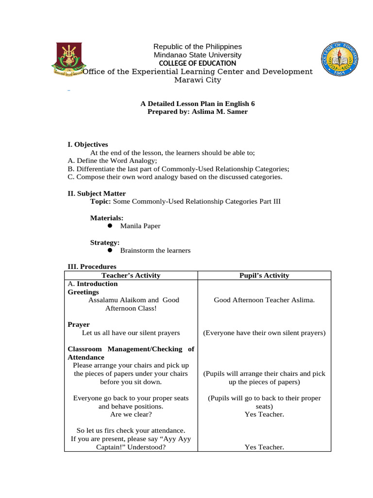Some Commonly-Used Relationship Categories Part III | PDF | Lesson Plan ...