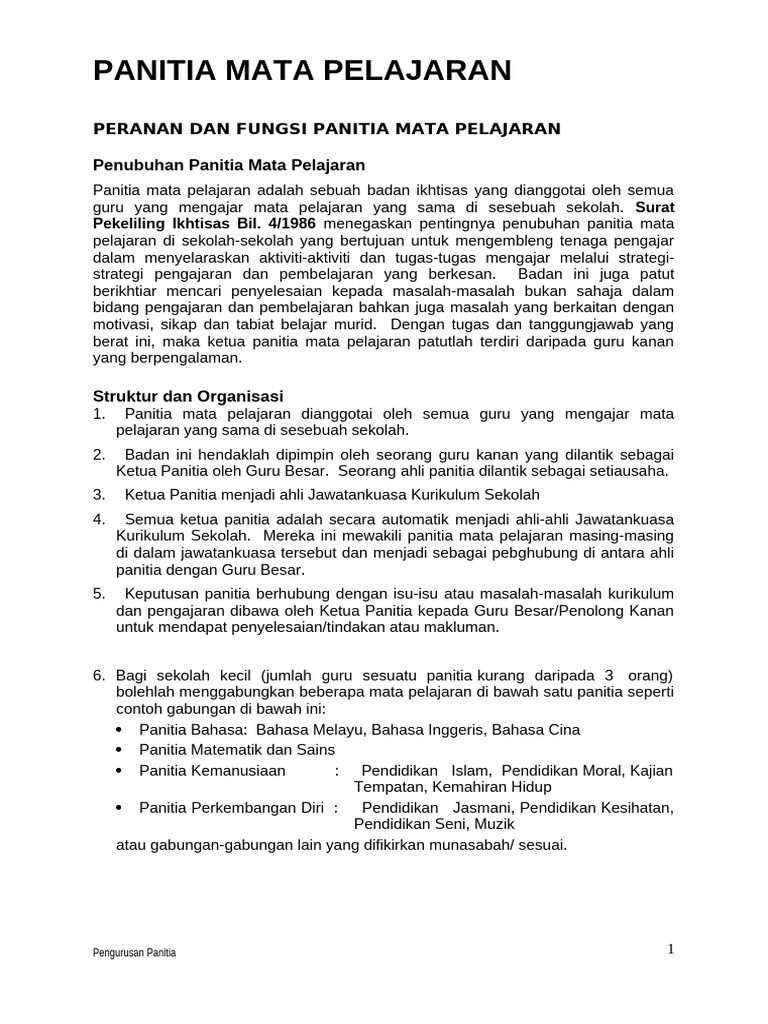 Peranan dan Fungsi Panitia Pelajaran | PDF