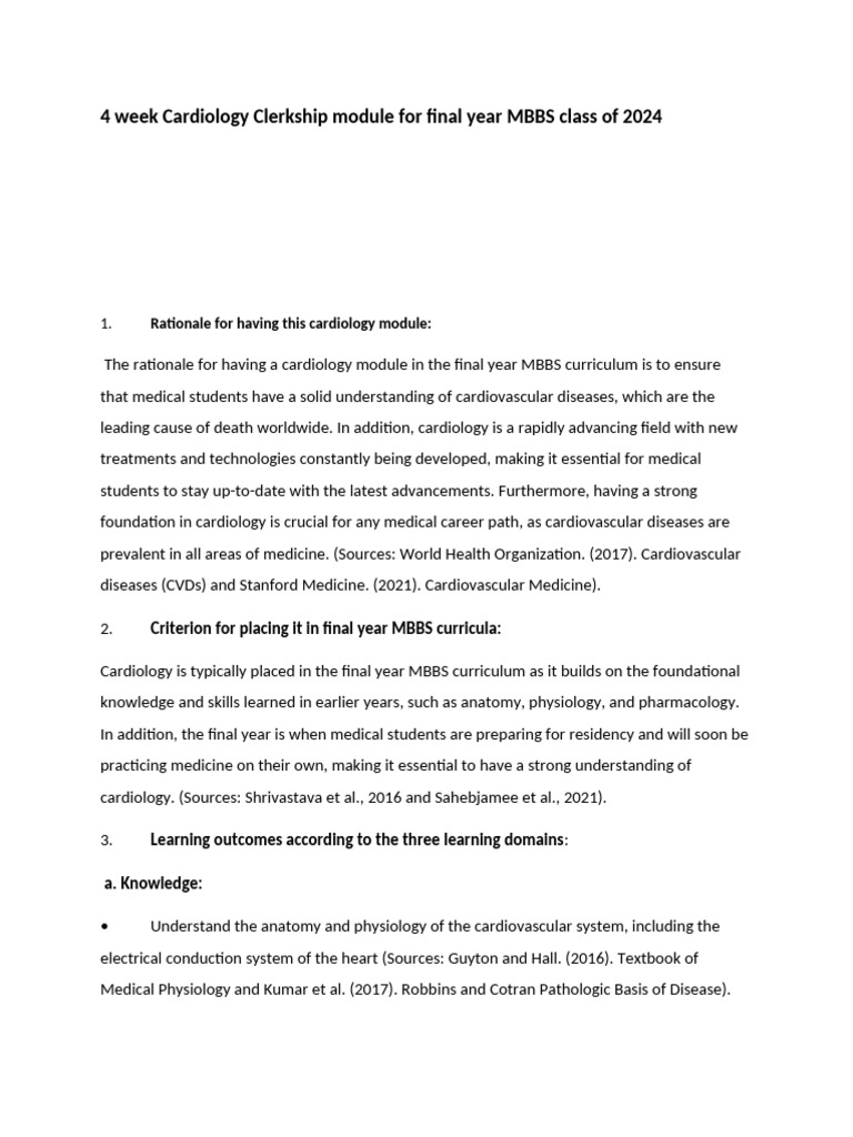 Final Year MBBS Cardiology Module Overview | PDF | Cardiology | Heart ...