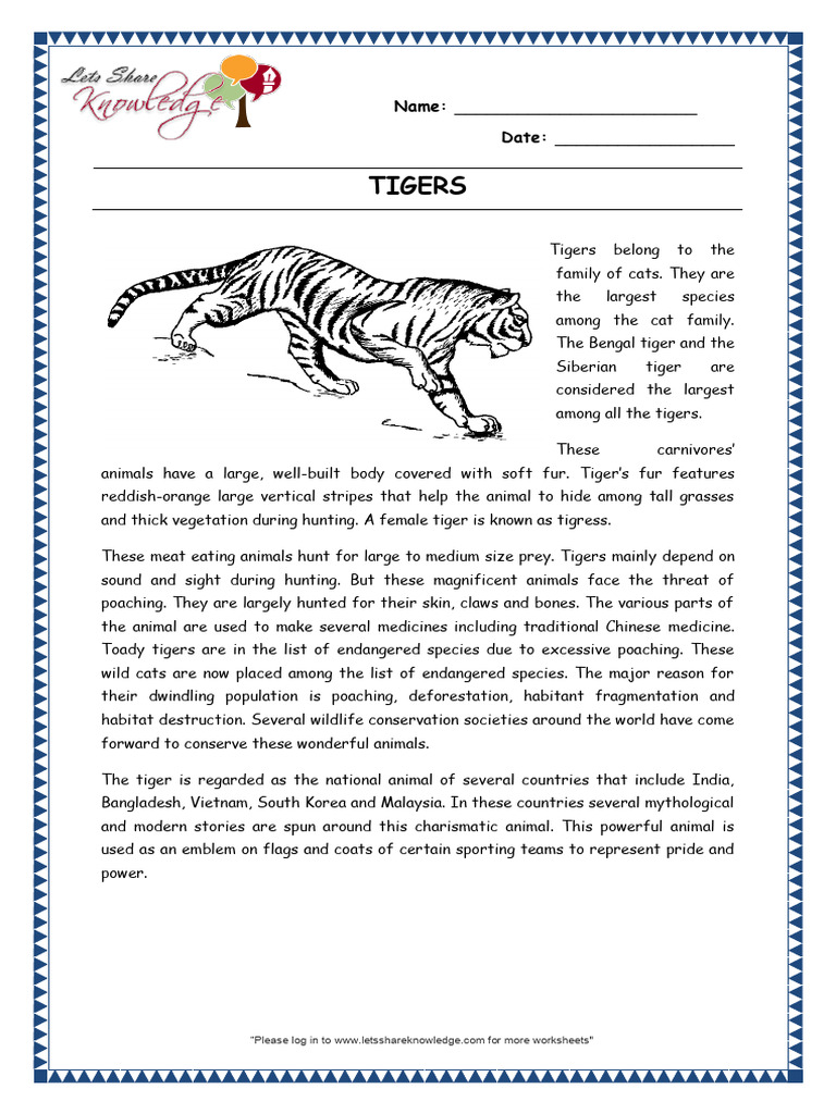 Tiger Facts and Worksheets for Kids | PDF | Tiger